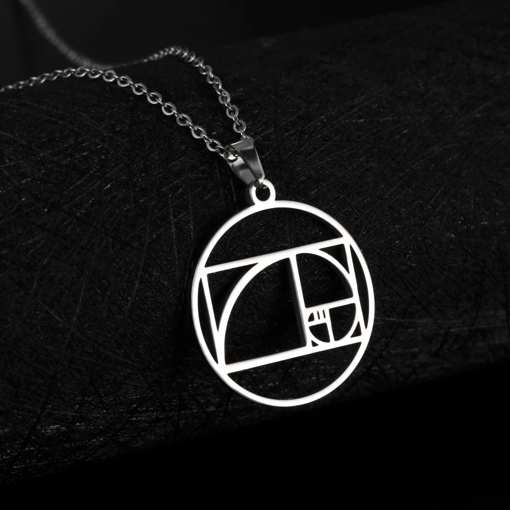 Fibonacci Spiral Geometry Pendant Necklace - Stainless Steel