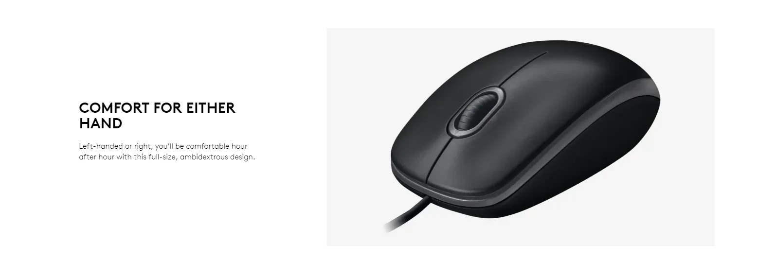 Logitech B100 Wired Mouse - Reliable Symmetrical Design