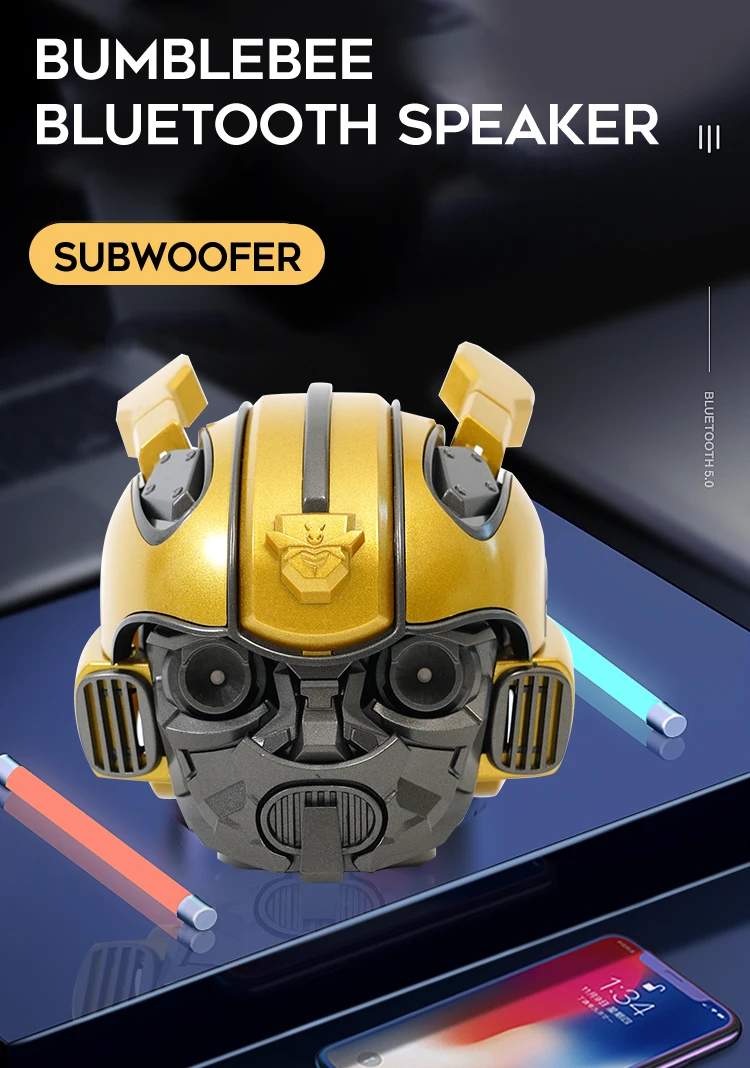 Bumblebee Portable Wireless Bluetooth Helmet Speaker With Built-in Dual Speaker With Blue Eyes ...
