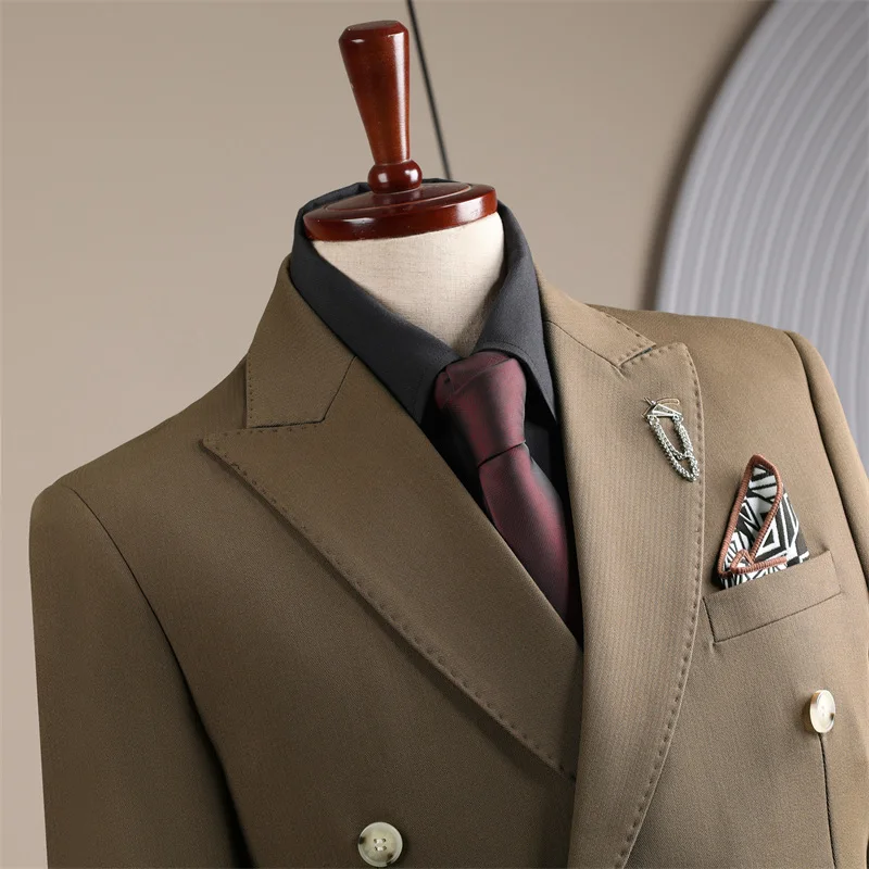 Luxury Italian Double Breasted Men Suits 3 Pieces Set High Quality Mens ...