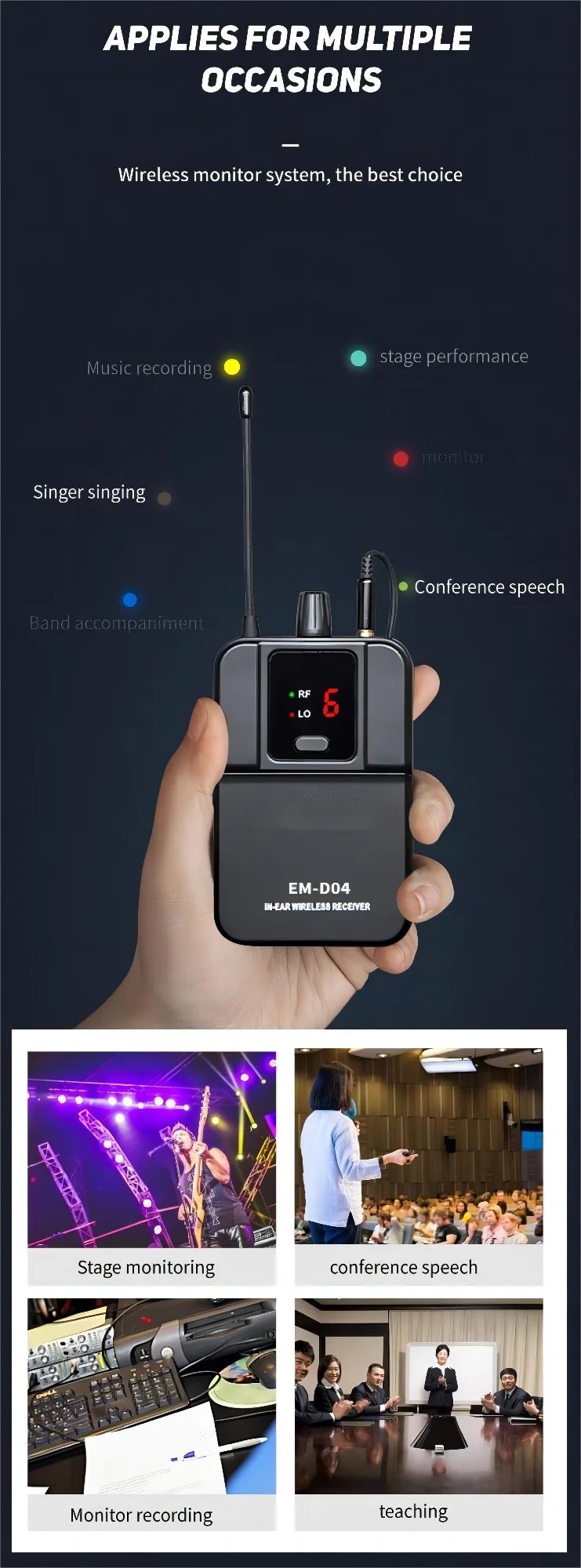 Professional UHF 4 Channel Wireless in Ear Monitor System Stage Live ...