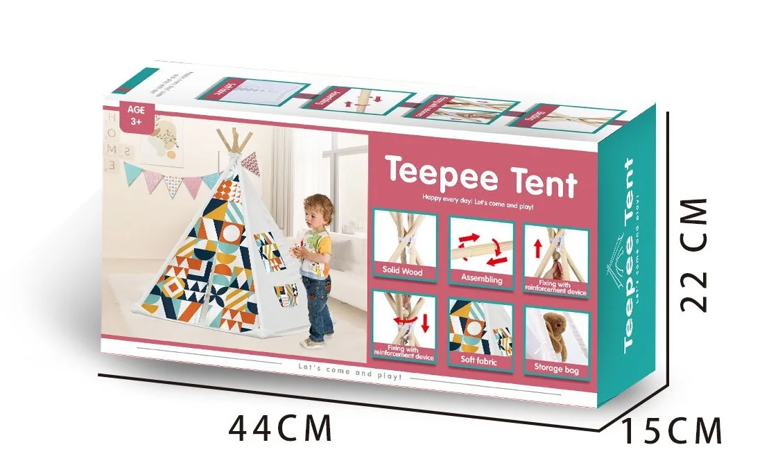 Colorful Indian Tipi Tent Model Pine Wood Stick 3d Geometric Themed ...