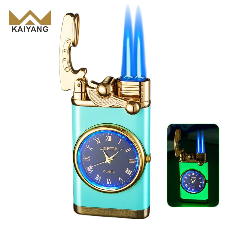 Dual Flame Blue Butane Watch Lighter Refillable Gas Lighter Cigarette ...