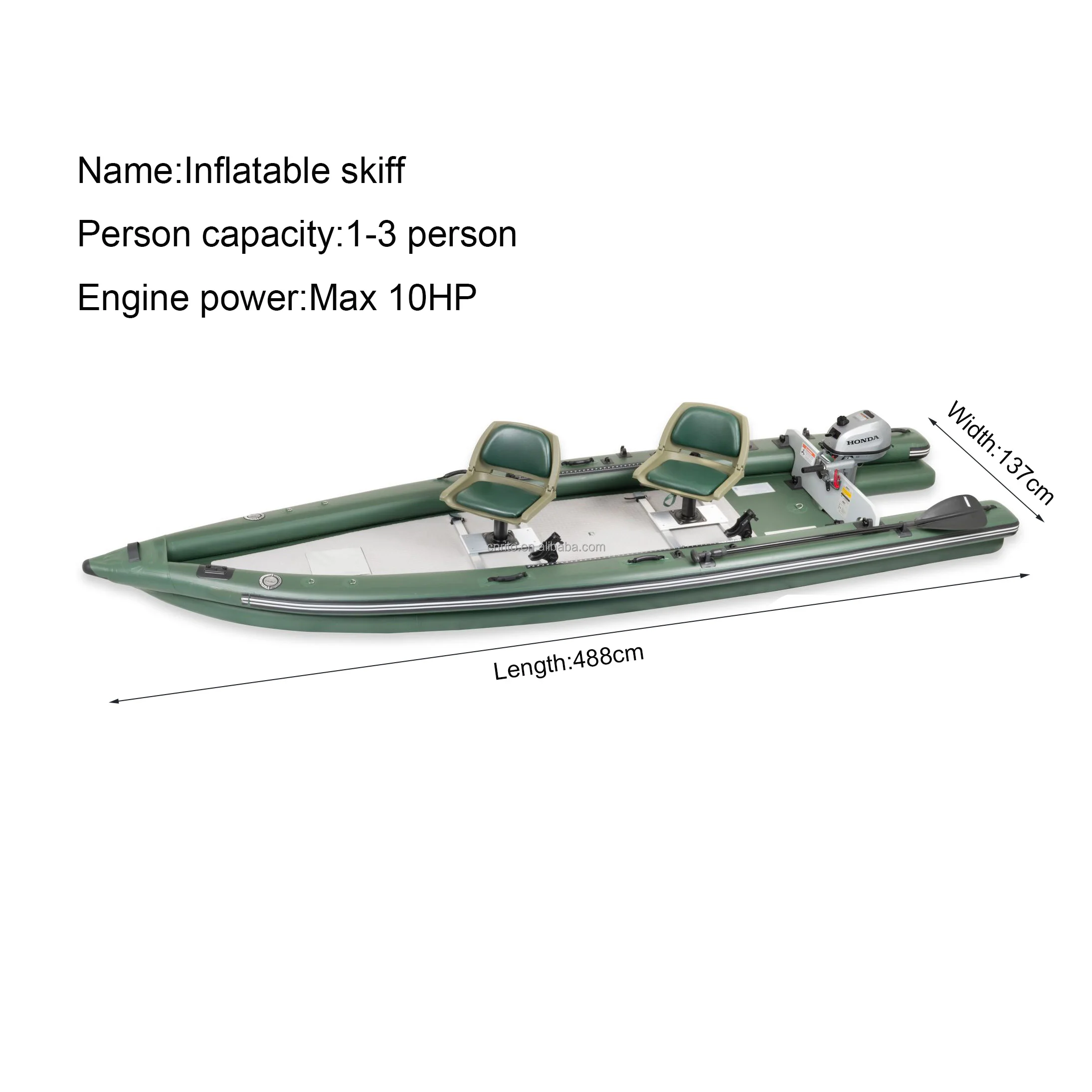 16' Inflatable Skiff - Rigid, High Pressure Boat for Fishing