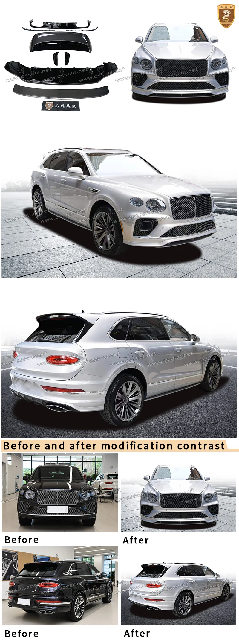 Upgrade Facelift V8s Style Carbon Fiber Front Lip Rear Diffuser Lip ...