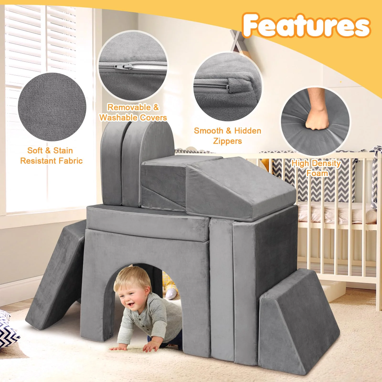 14pcs Modular Kids Play Couch Child Sectional Sofa Convertible Foam And ...