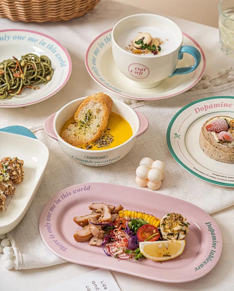 Ins Cream Creative English Letters Ceramic Tableware Simple Oval Plate ...