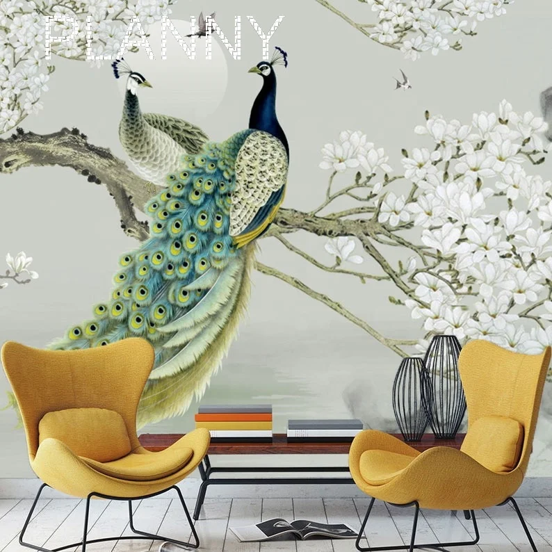 Beautiful Attractive Colorful Peacock 3d Mural Wallpaper For Tv ...