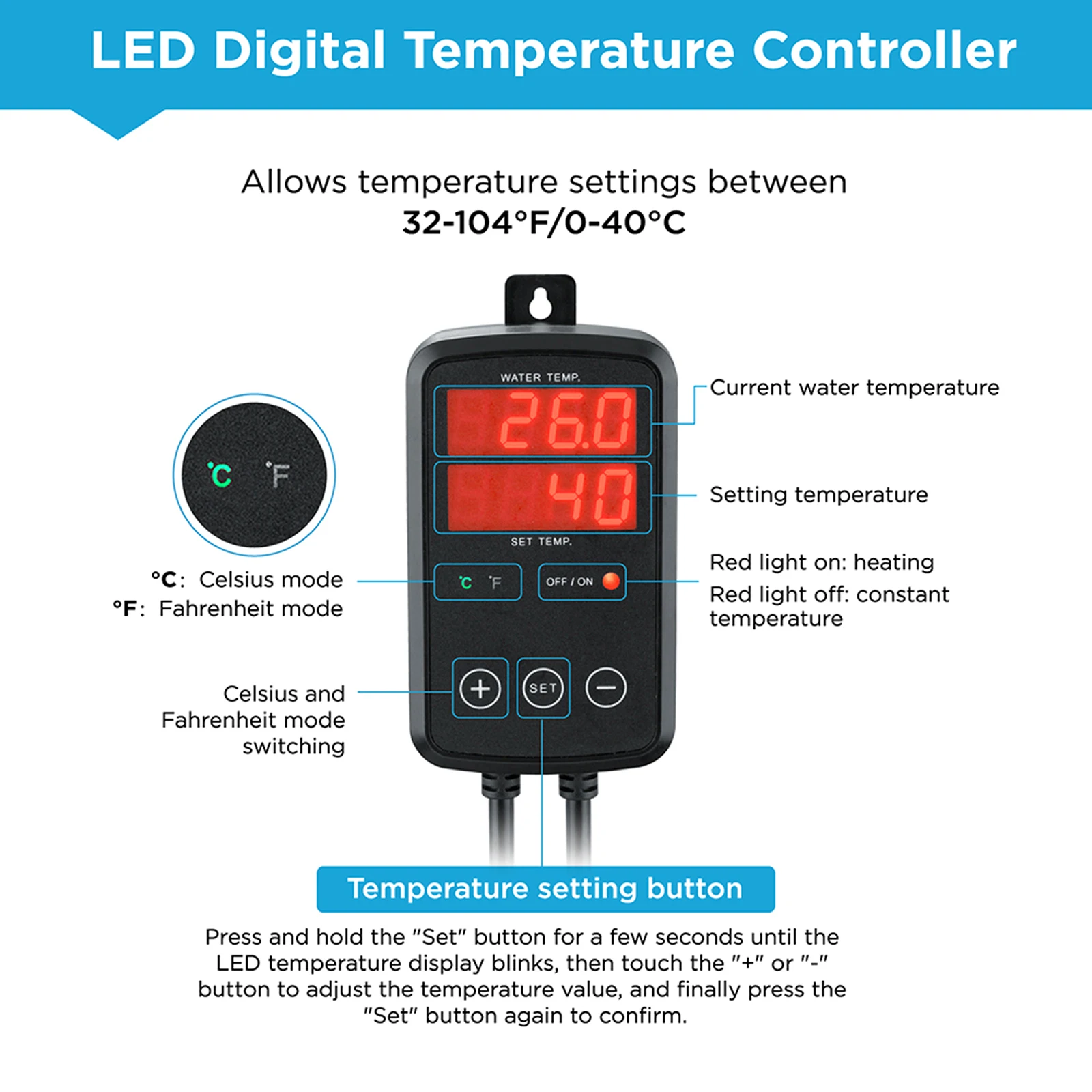 Weipro 100w/200w/300w/500w Submersible Fish Tank Heater With Led Digital Temperature Controller ...