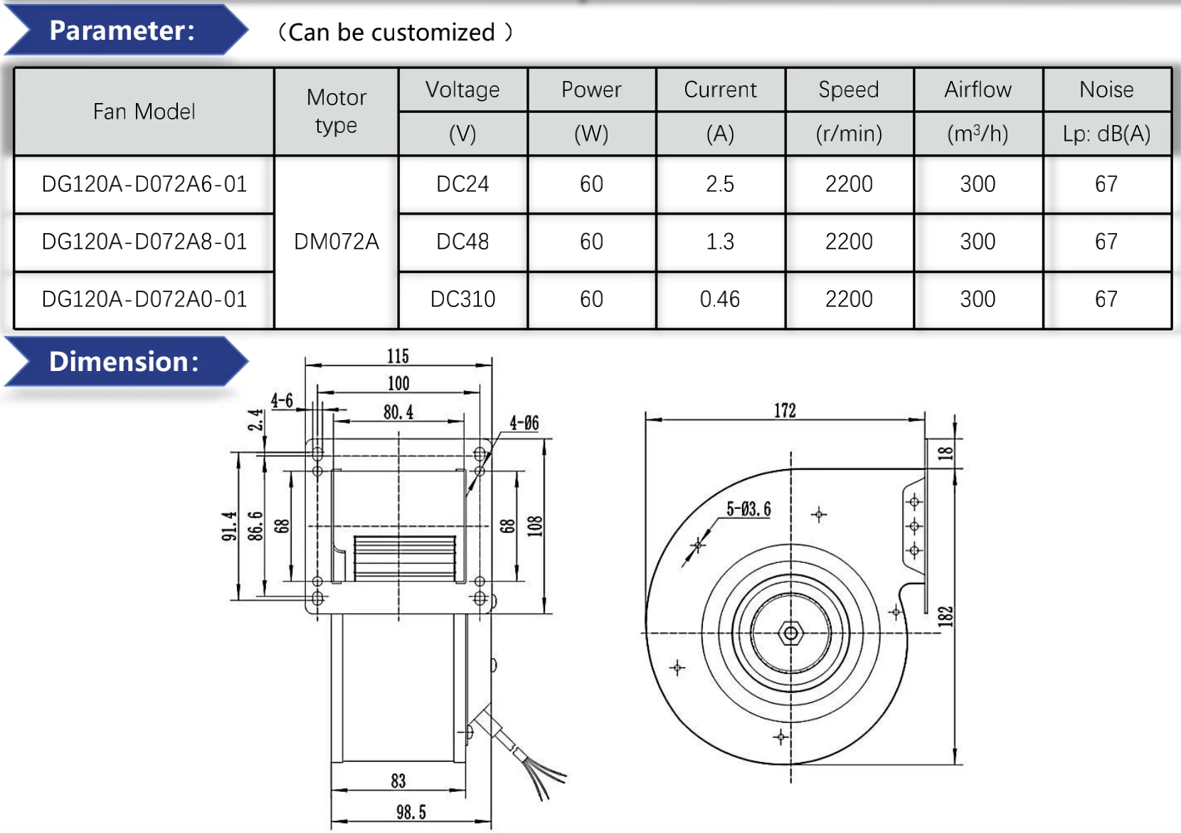 High Pressure Radial Heatsink Fan - 120-62mm, 2200 RPM