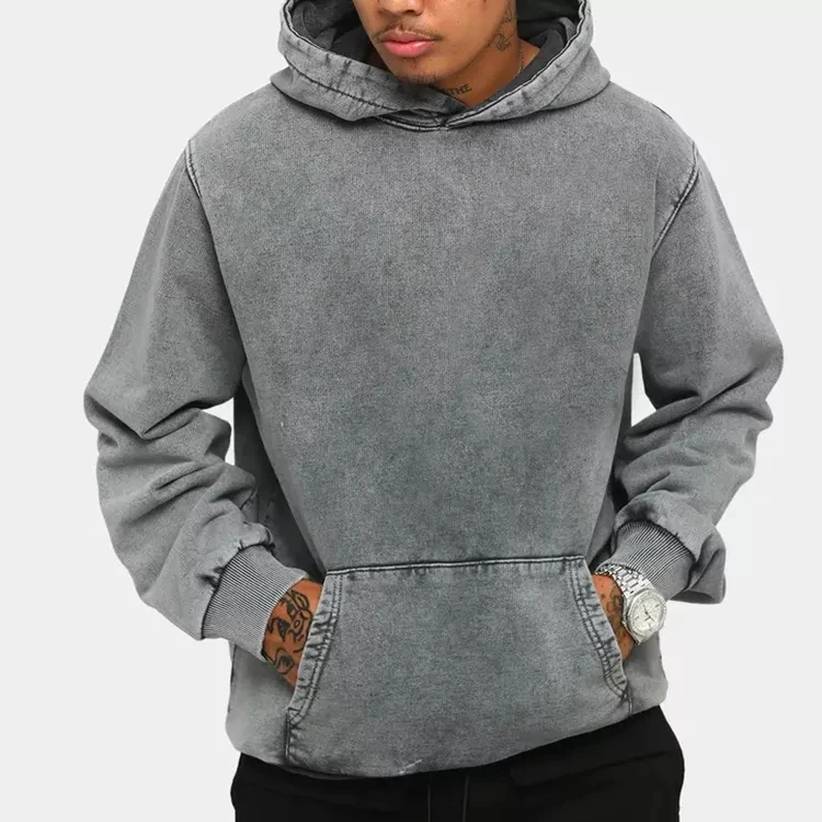 Custom Men's Washed Distressed Hoodie - 100% Cotton French Terry