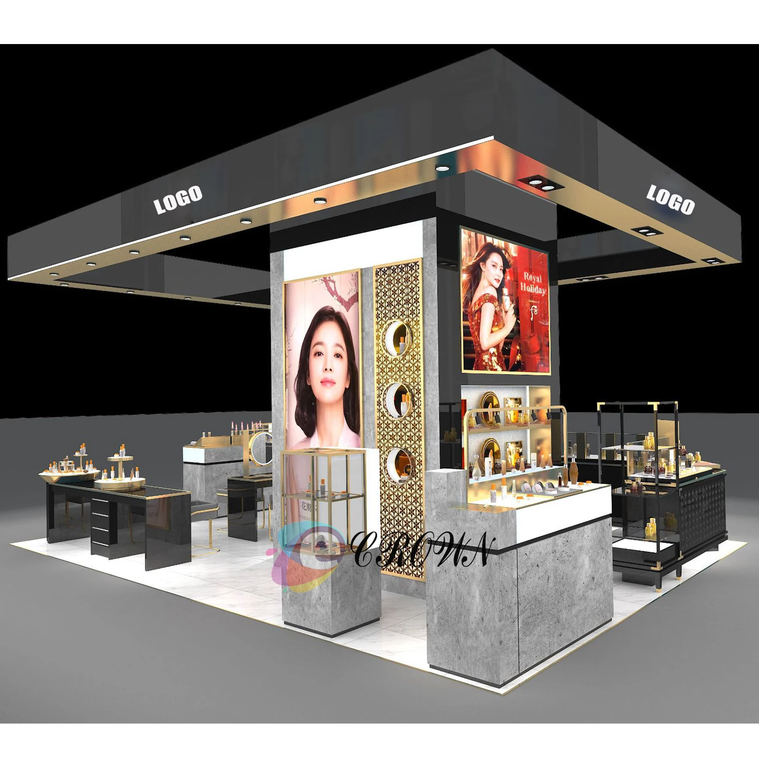 Showcase cabinet fragrance mall fixture beauty booth shop display ...