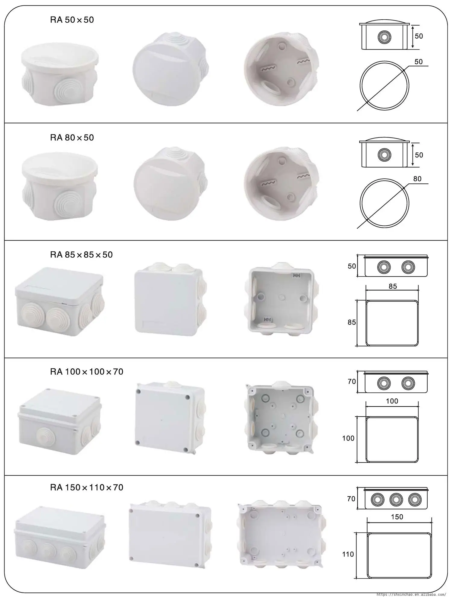 100x100x50mm ABS Enclosure with 7 Entry Holes IP65 Stepped Gland