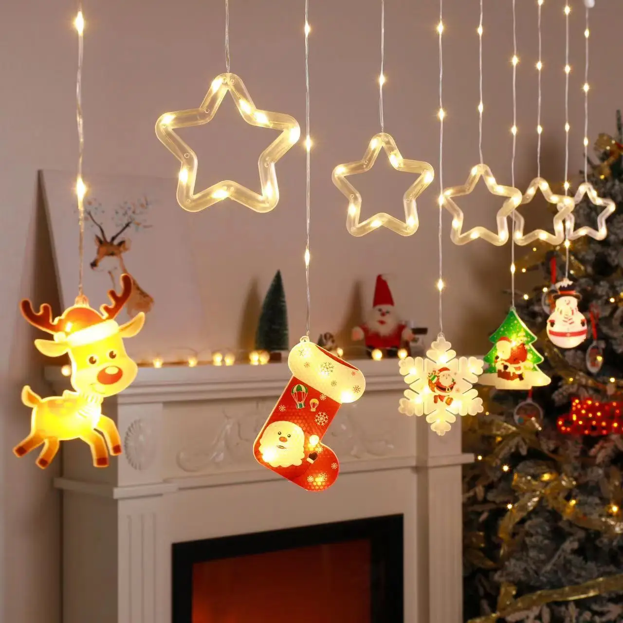 2023 Tiktok Stock Christmas Pentacle Curtain Outdoor Decoration String ...