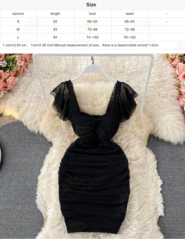 Black White Sexy Pleated Bodycon Dress Women Elegant Square Collar Short Sleeve High Waist Mini