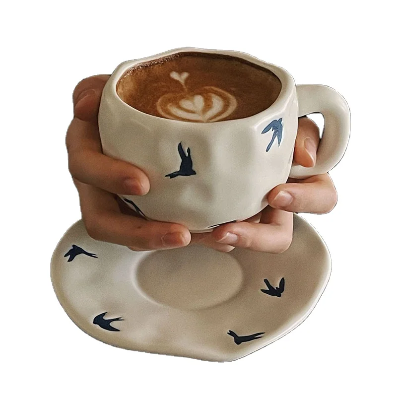 Japanese Retro Hand-pinch Ceramic Coffee Cup Saucer Hand-painted ...