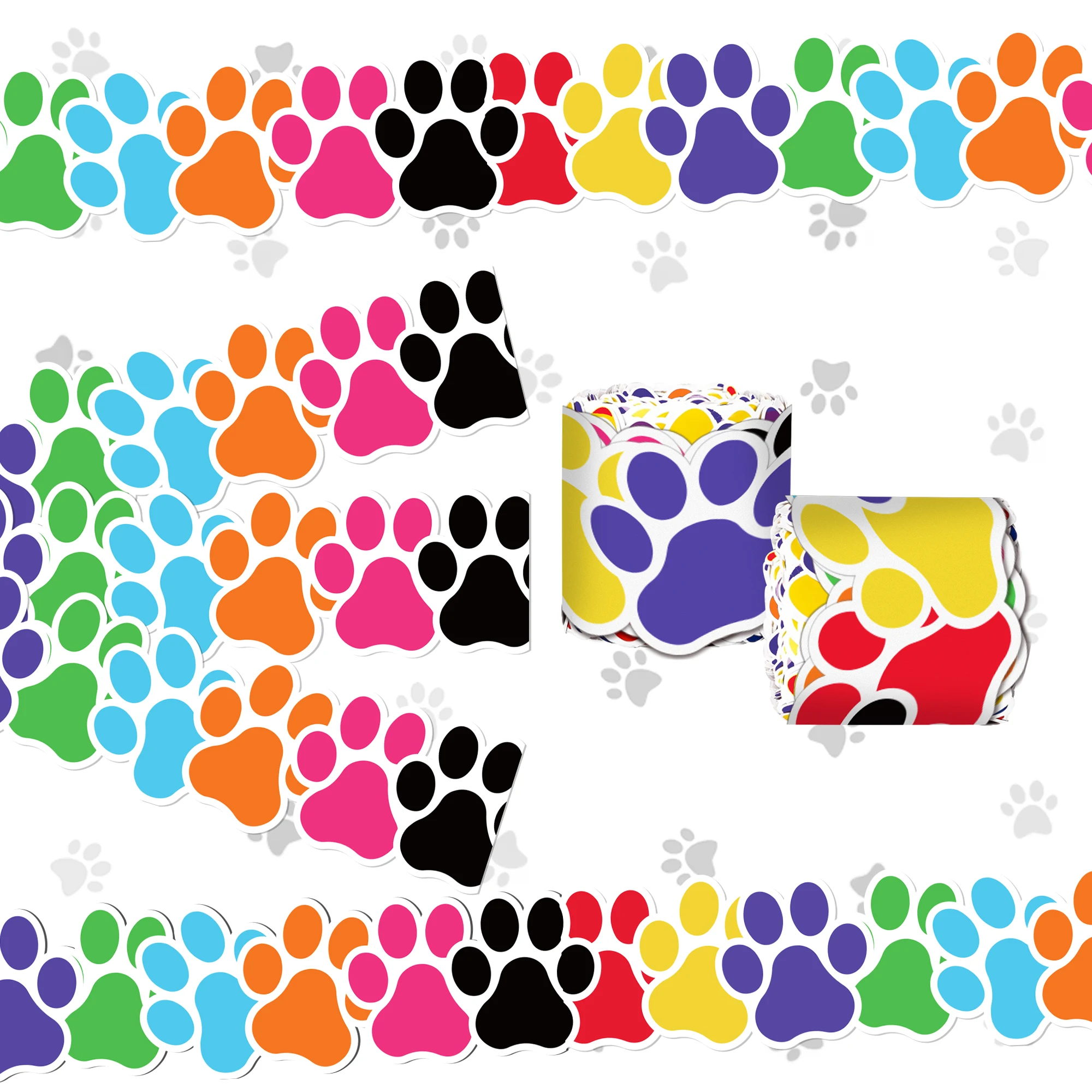 JT051 Paw Print Bulletin Board Borders Colorful Paw Prints Border ...