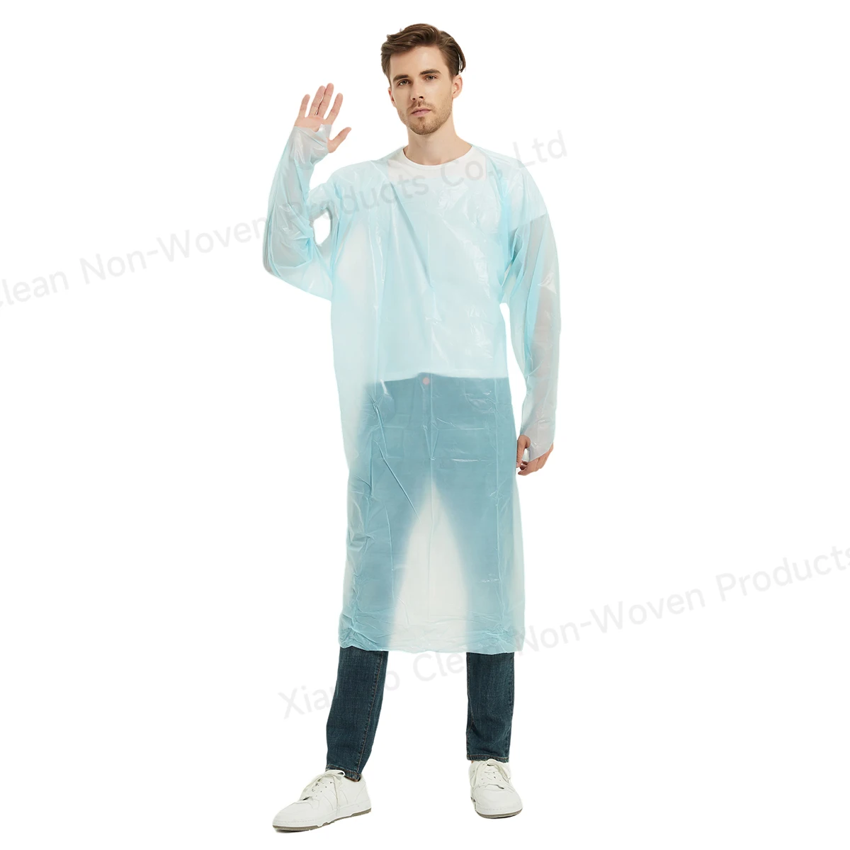 Long Sleeve Apron Disposable Cpe Plastic Kitchen Apron With Adult Thumb ...