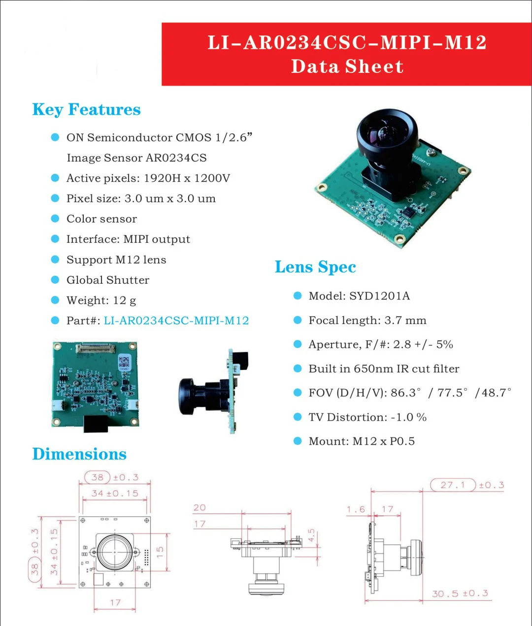 Ar0230 Cmos Industrial Camera Module 2mp Global Shutter Usb Camera ...