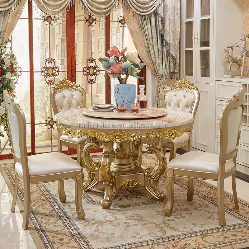 Modern Luxury European Royal Dining Set Genuine Leather With Solid Wood ...