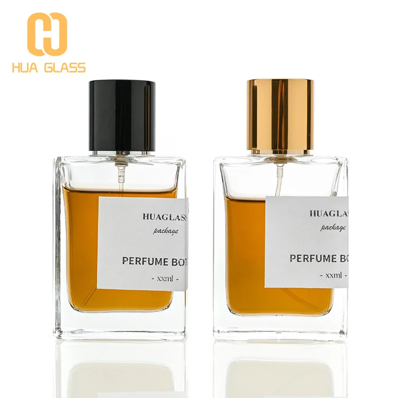 Custom Labels Luxury Gold Cap Pump Sprayer clear square Empty Crimp 30ml 50ml Perfume Bottle ...