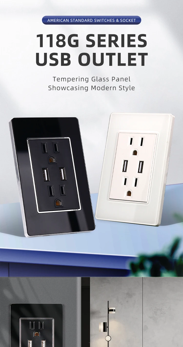 110V 220V Tempering Glass Frame Sockets Gold Gray Black White 6 Pin USA ...