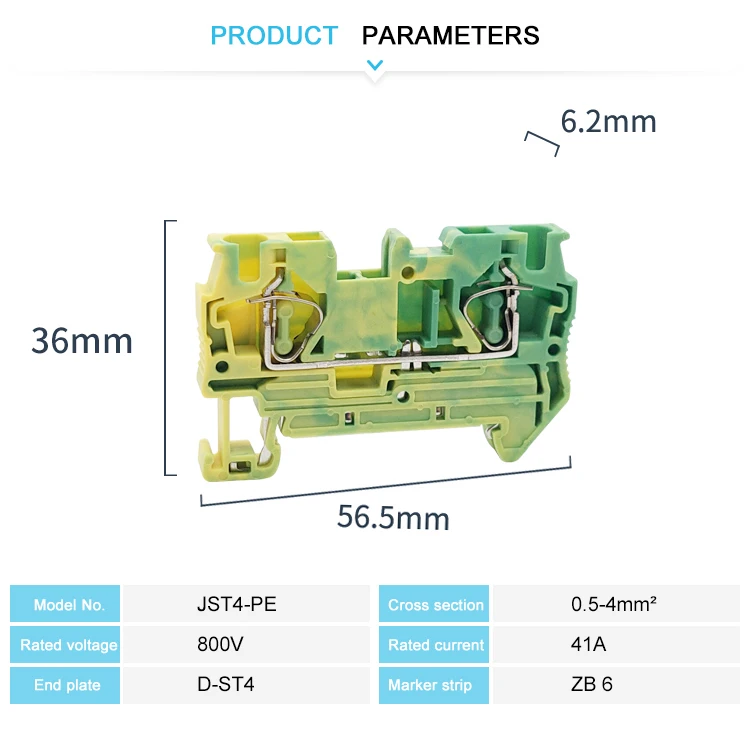 Jst 4 Pe Din Rail Earthing Spring Clamp Terminal Blocks Green Yellow ...
