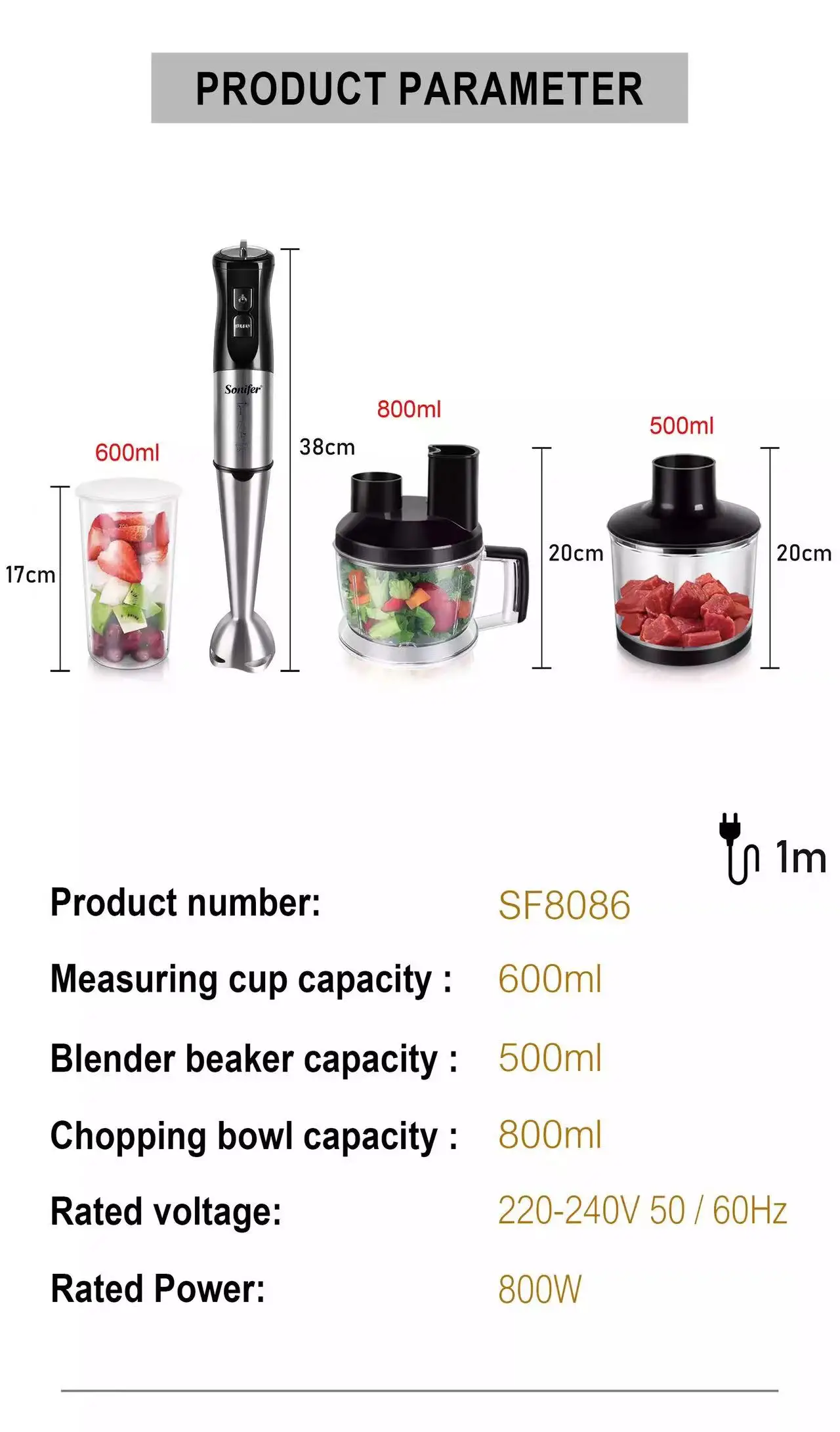 Sonifer SF-8086 Multifunctional Blender - 10 in 1 Kitchen Tool