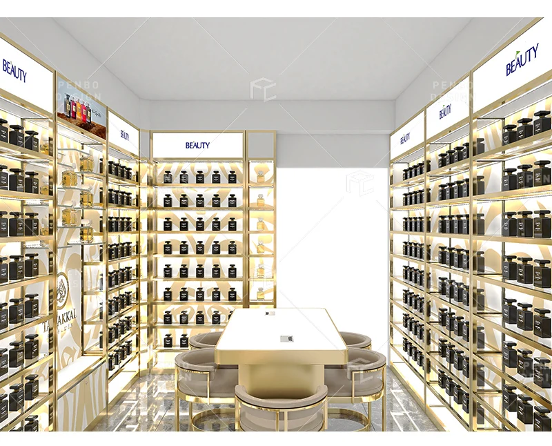 Beauty Shop Shelves - Golden Display for Luxury Perfumes