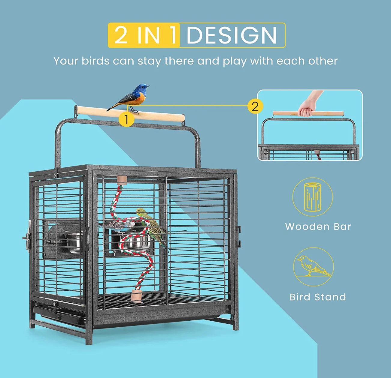 New Design Metal Luxury Pet Stroller Cage Parrot Birds Stand Cages ...