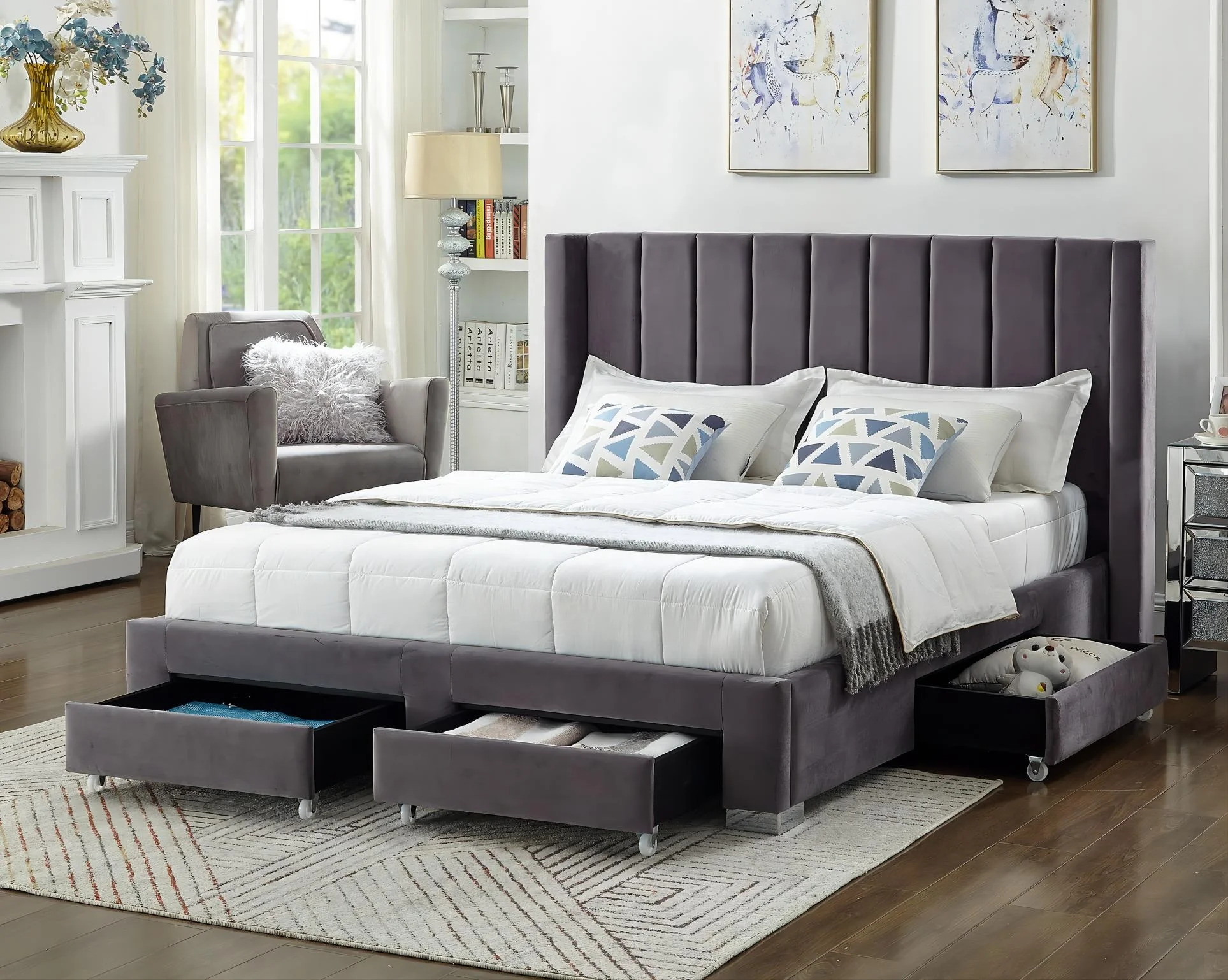 Royal luxury Tufted Upholstered Storage Bed with Drawars full quuen ...