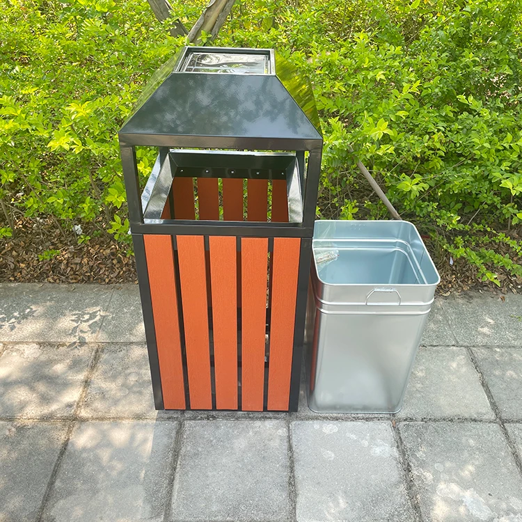 Wood Outdoor Customized clear Public Metal Steel Trash Sorting Garbage ...
