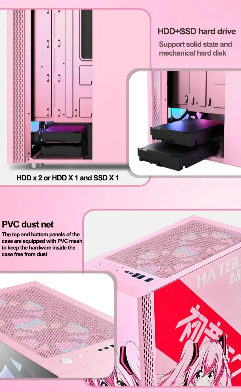 New Design Anime Atx Cpu Rgb Table Glass Micro Atx Case Pc Gaming ...