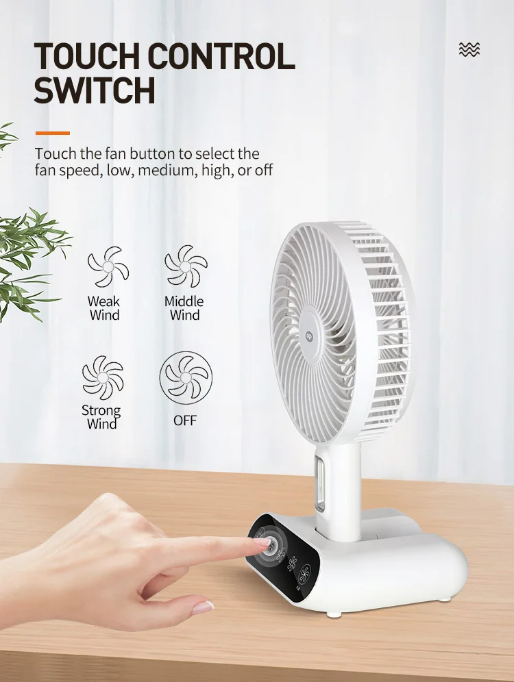 Desktop Fan Touch Control Switch Rechargeable Desk Fan Portable Folding ...
