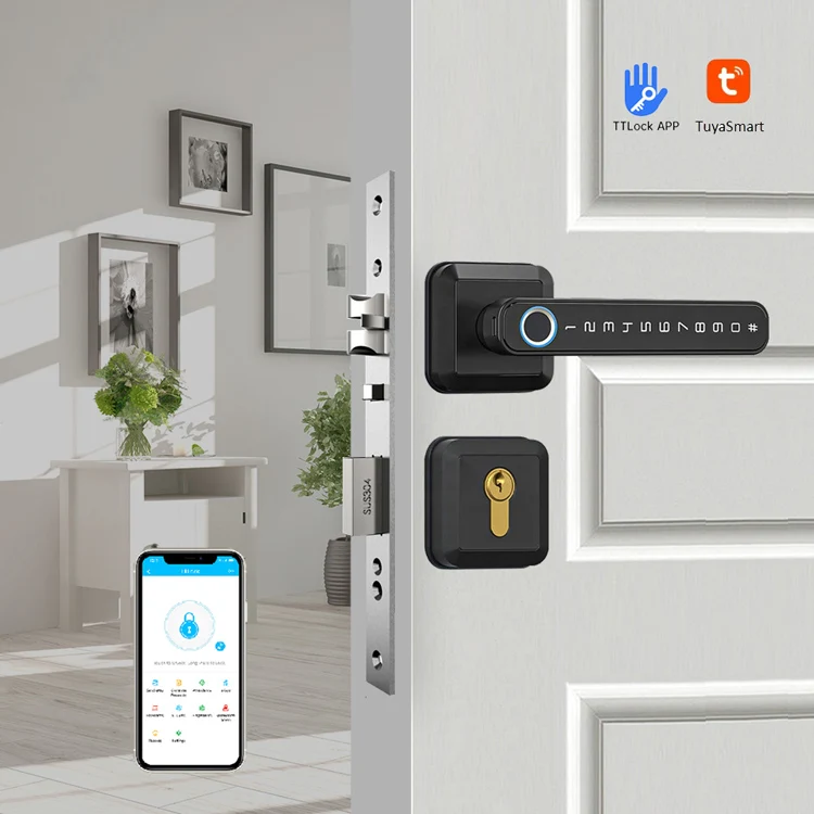 Ttlock App Biometric Fingerprint Door Lock Smart Tuya Wifi Remote Unlocking Lever Door Handle ...