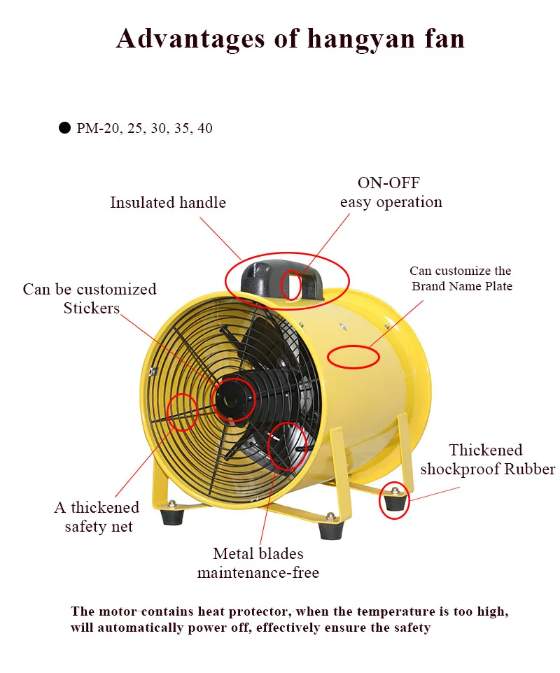 350mm Portable Axial Fan 220v 280w 3050rpm Cooling Fan