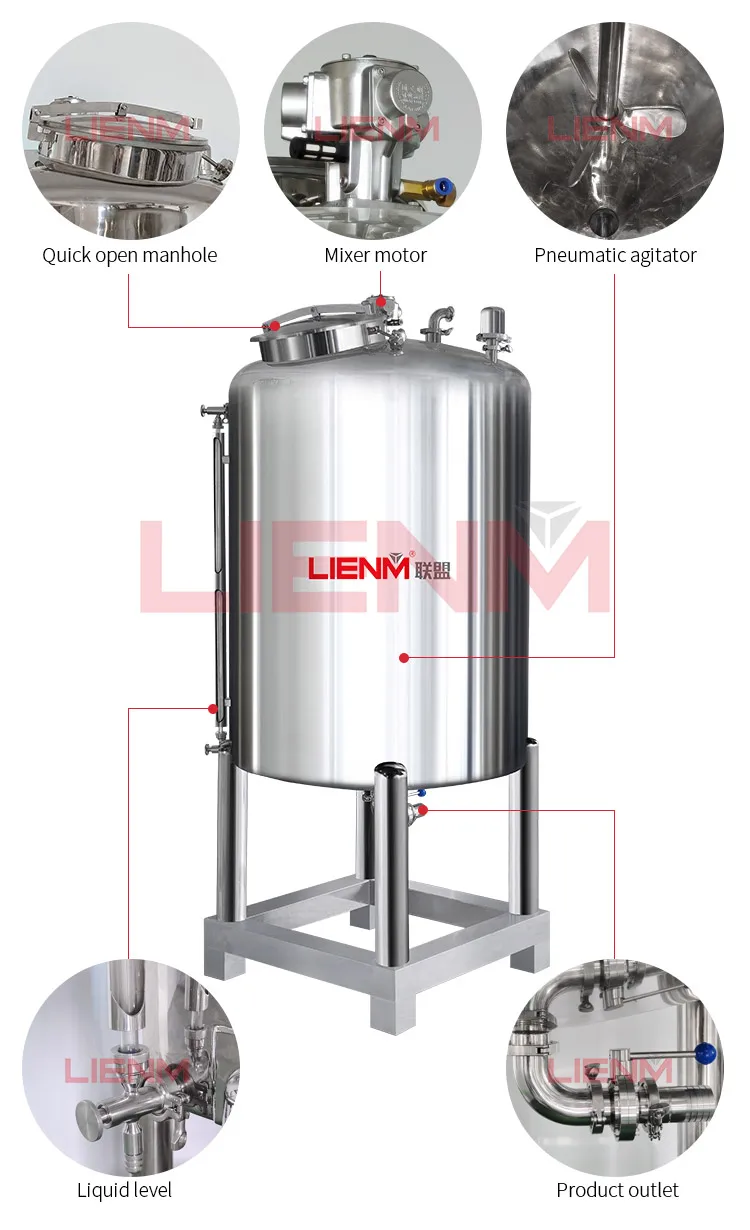 1000L Pneumatic Stirring Tank - Stainless Steel Quality
