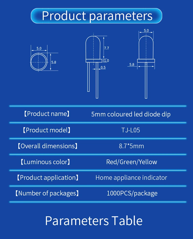 5mm Led Light Emitting Diode Red Diffused Short Pins 0.6W Through Hole ...