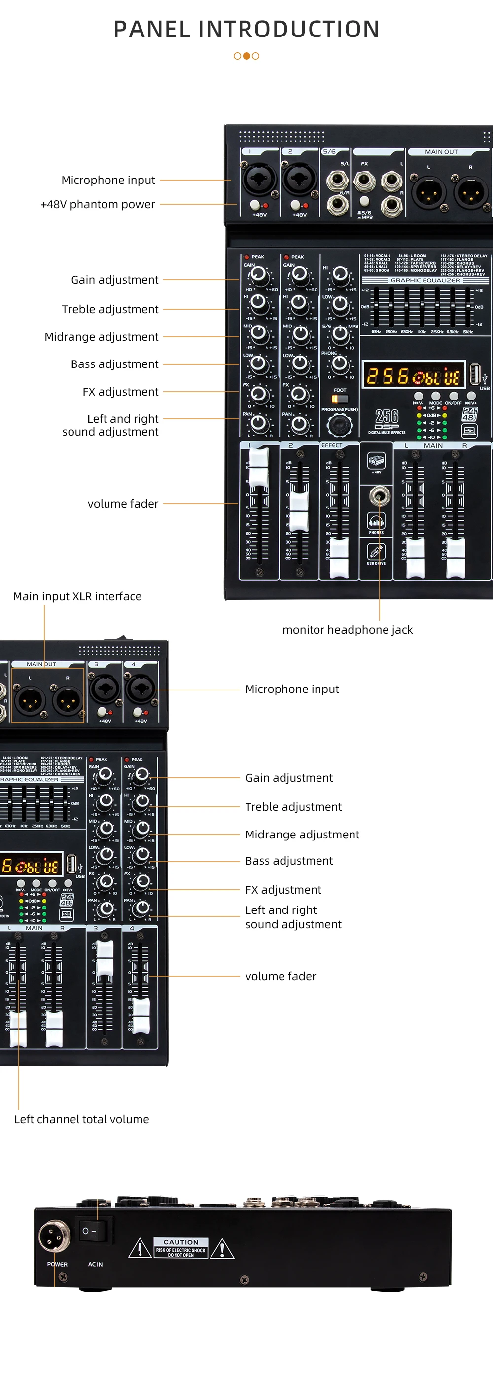 Professional Audio Mixer - 6 Channels, 256DSP Digital Console