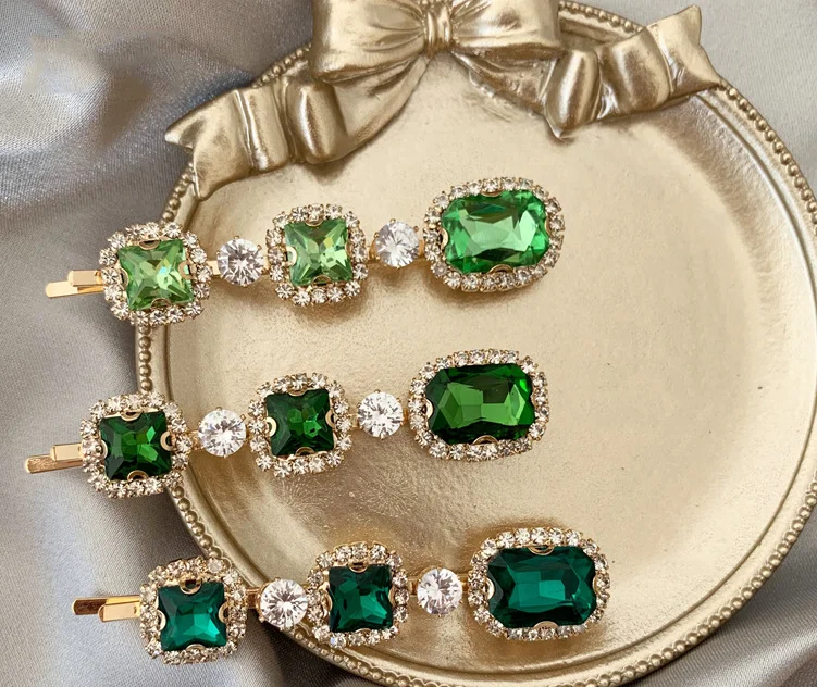 Tracy&herry Factory Best Selling Green Hair Clip Hair Green Gem Clip ...