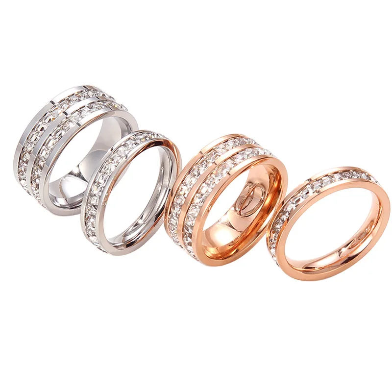 Double Row Bling Rings Square Zircon Hip Hop Eternity Rings Iced Out ...