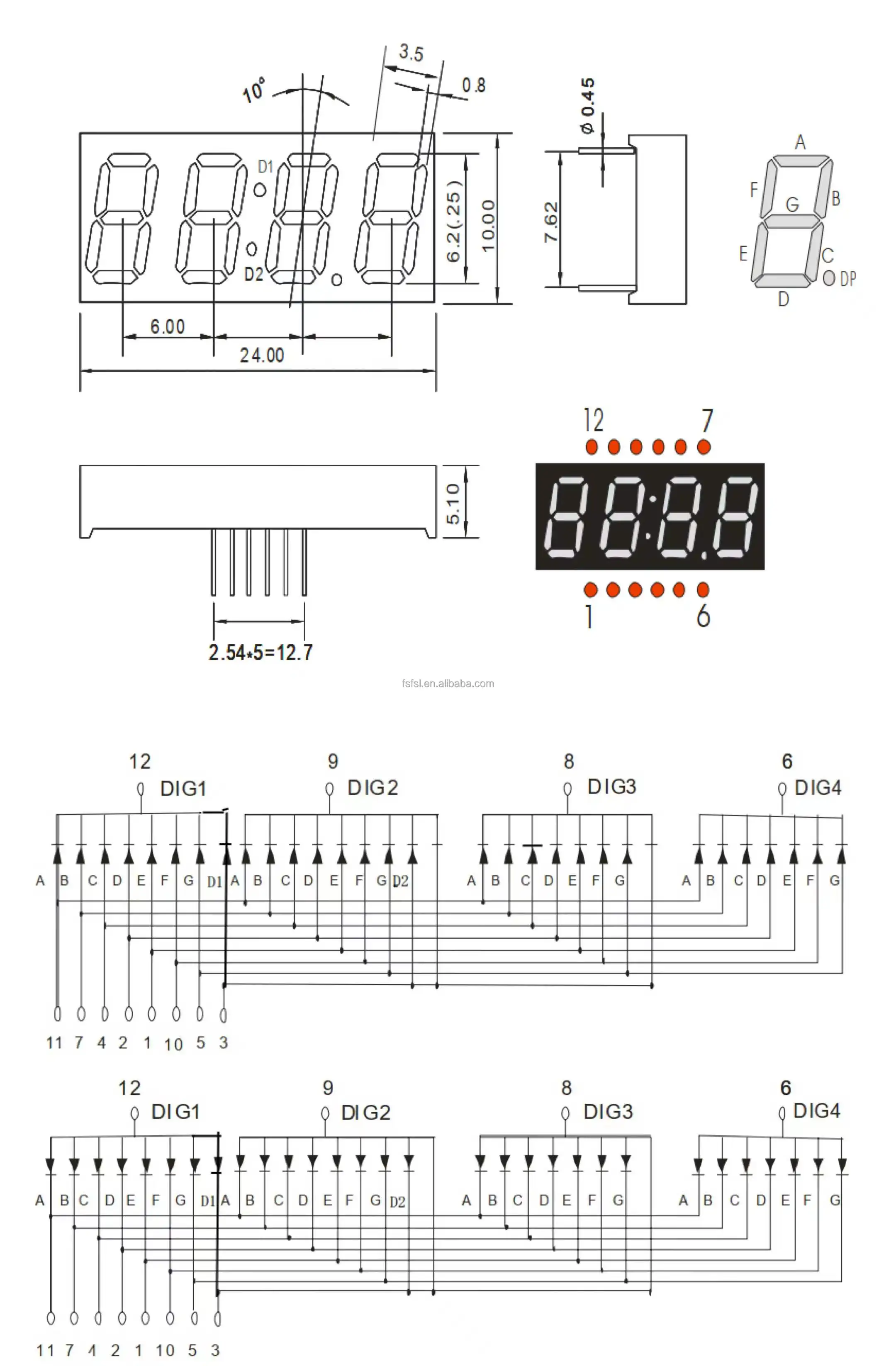 0.25 Inch Mini 7 Segment Display Module White Light 4 Digit 7 Segment ...