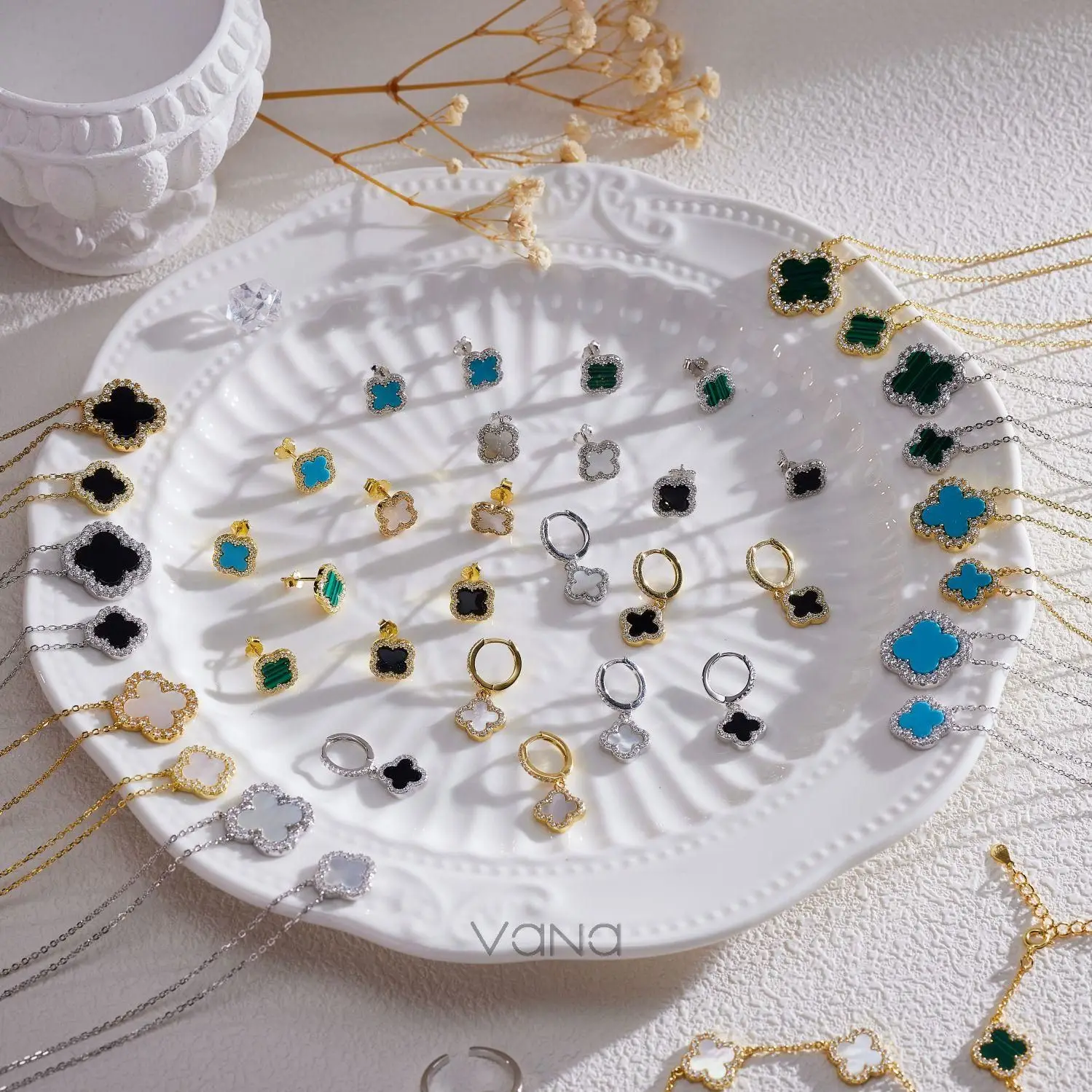 Vana Fine Four Leaf Clover Jewellery 925 Sterling Silver Charm Bracelet Bangle Silver 925 ...