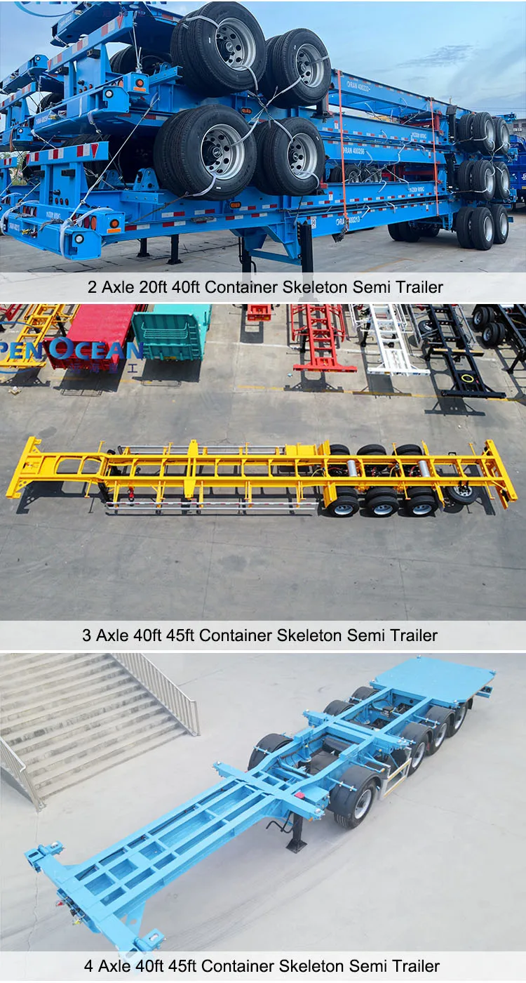 Detachable 3 Axles Semi Trailer 40ft 40 Tons Skeleton Chassis Truck ...