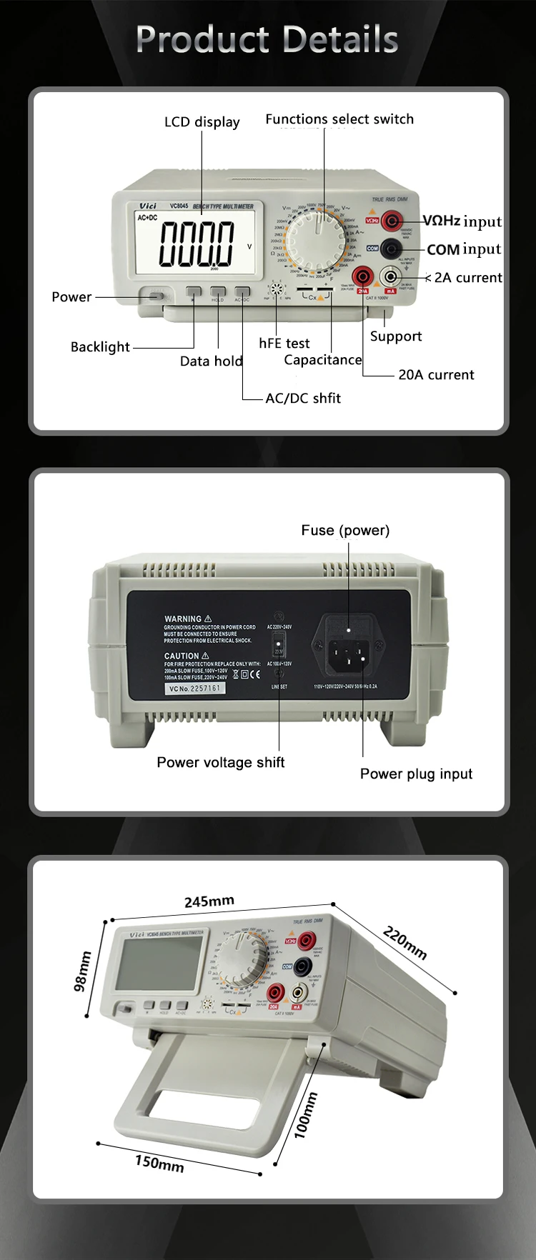 VC8045 Digital Multimeter - 20000 Counts True RMS Tool