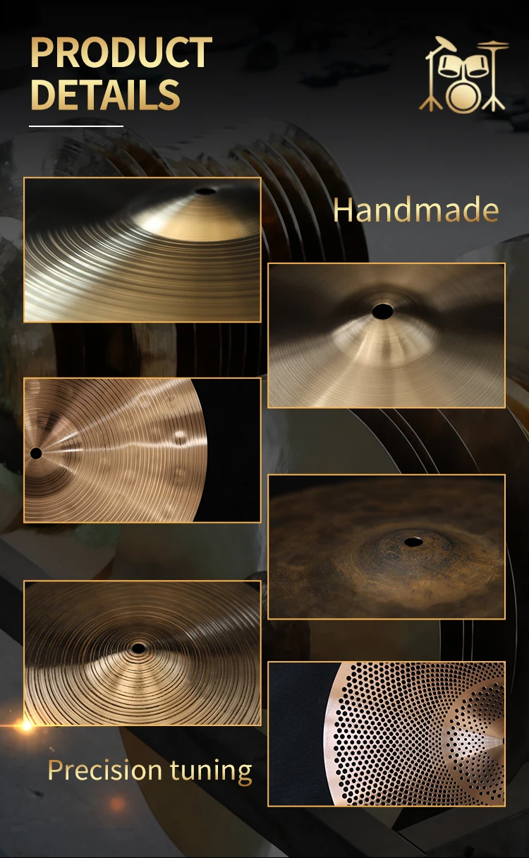 5-Piece B20 Bronze Cymbal Set for Drum Kit 14" Hi-Hats, 16"/18" Crash ...
