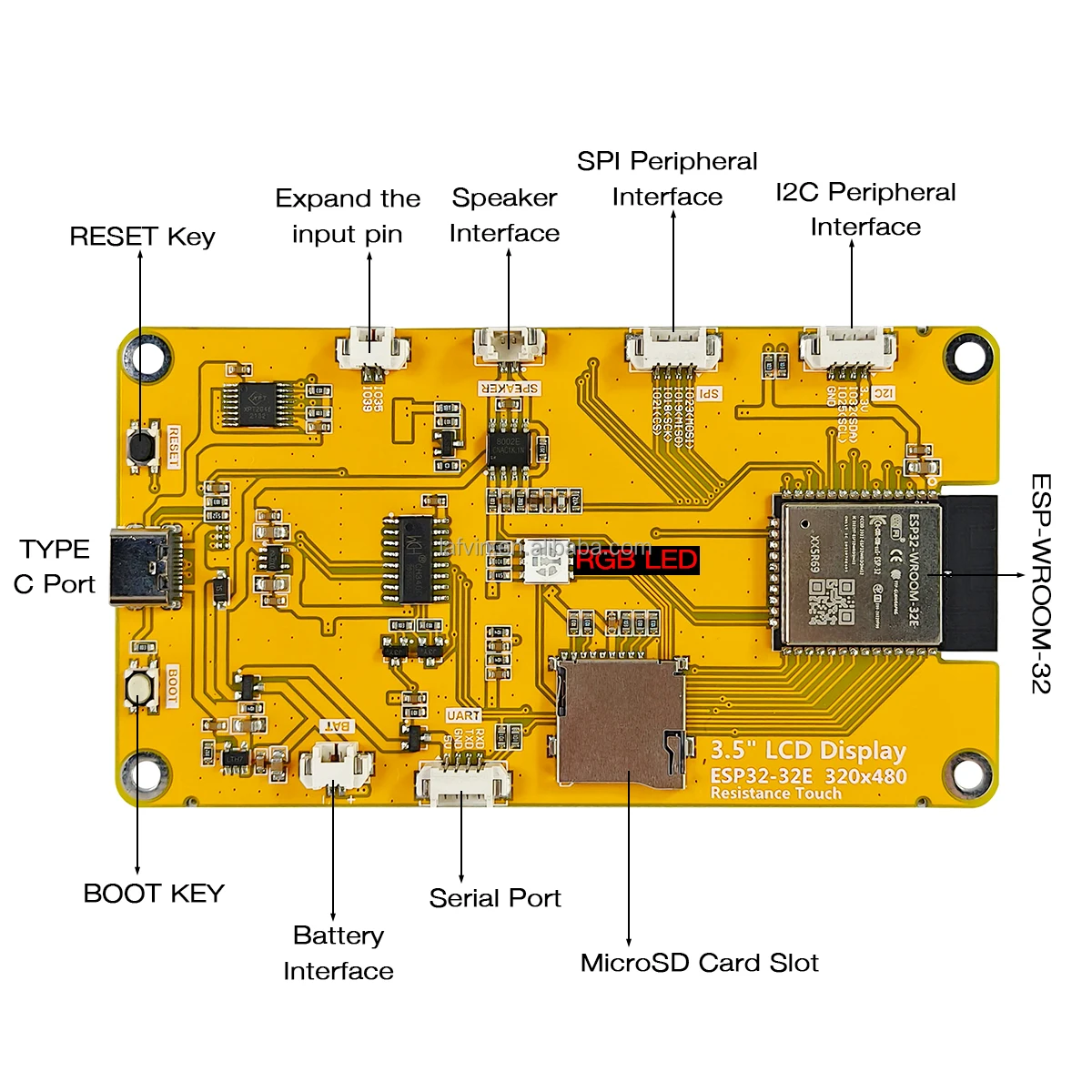 3.5" ESP32 Development Board with ST7796U LCD TFT Touch Screen