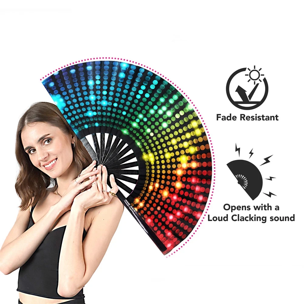 Custom Carved Bamboo Hand Fan Large Black Rave Print Personalized ...