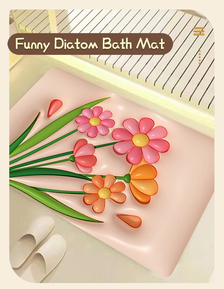 Soft Cartoon 3d Printing Diatomaceous Earth Bath Mat Non Slip Quick Dry ...