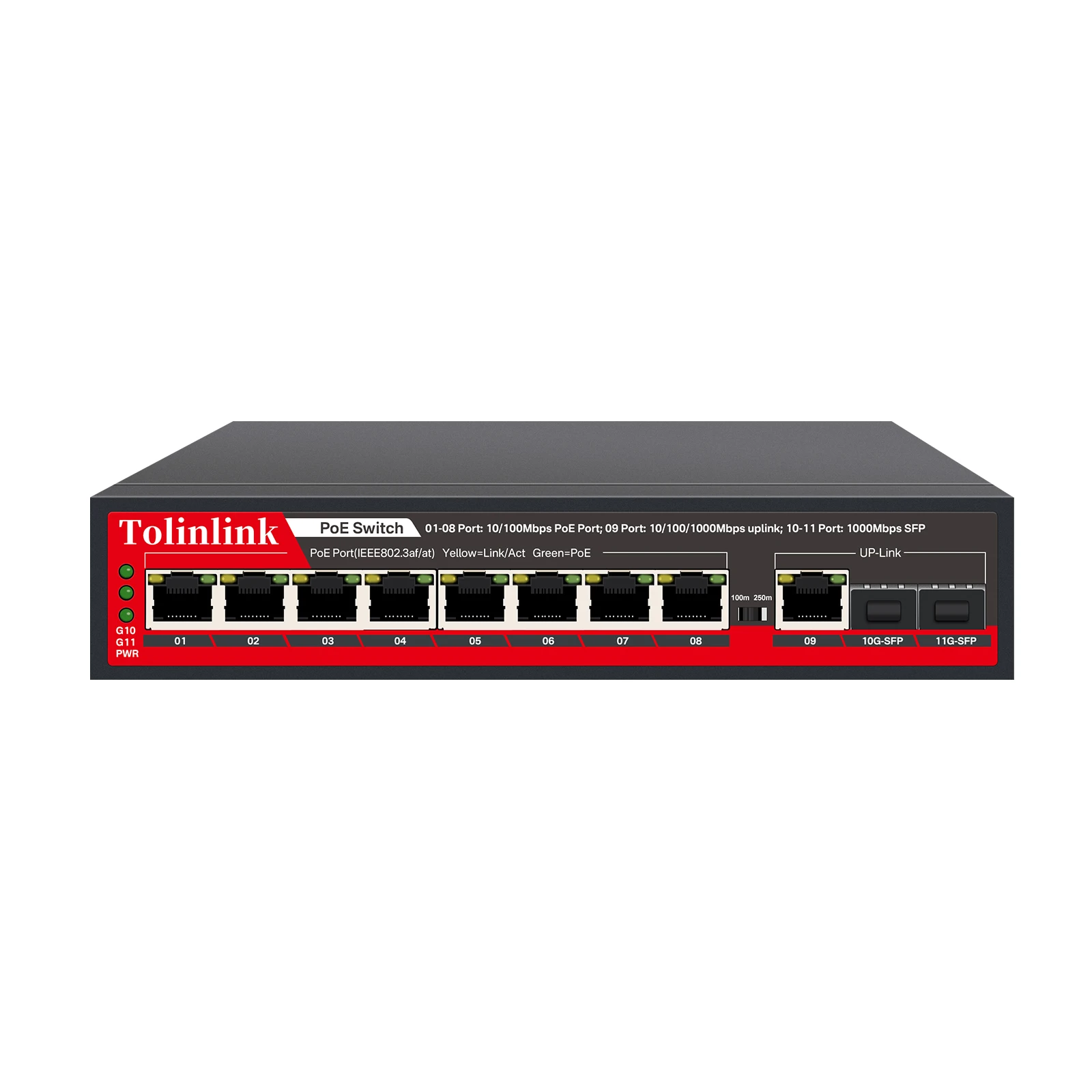 Tolinlink 8 Ports Poe Switch 100m 120w 2 Gigabit Uplink 6kv Oem/odm ...